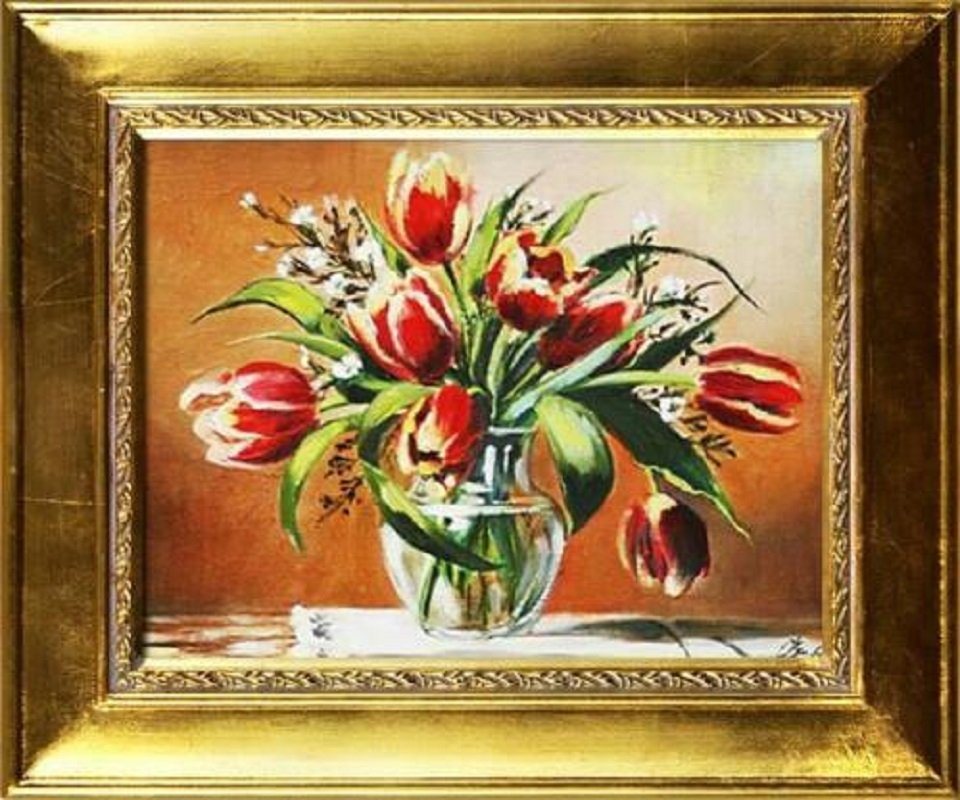 Jvmoebel Gemälde Tulpen Blumen Ölgemälde Bild Ölbilder Mit Rahmen