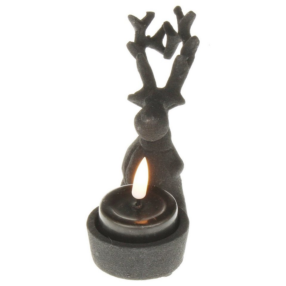 Macosa Home Teelichthalter Eelichthalter Hirsch Schwarz Matt Metall