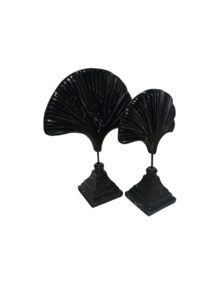 Moebel17 Dekofigur Skulptur Blatt 2er Set Oval Schwarz Marmoroptik