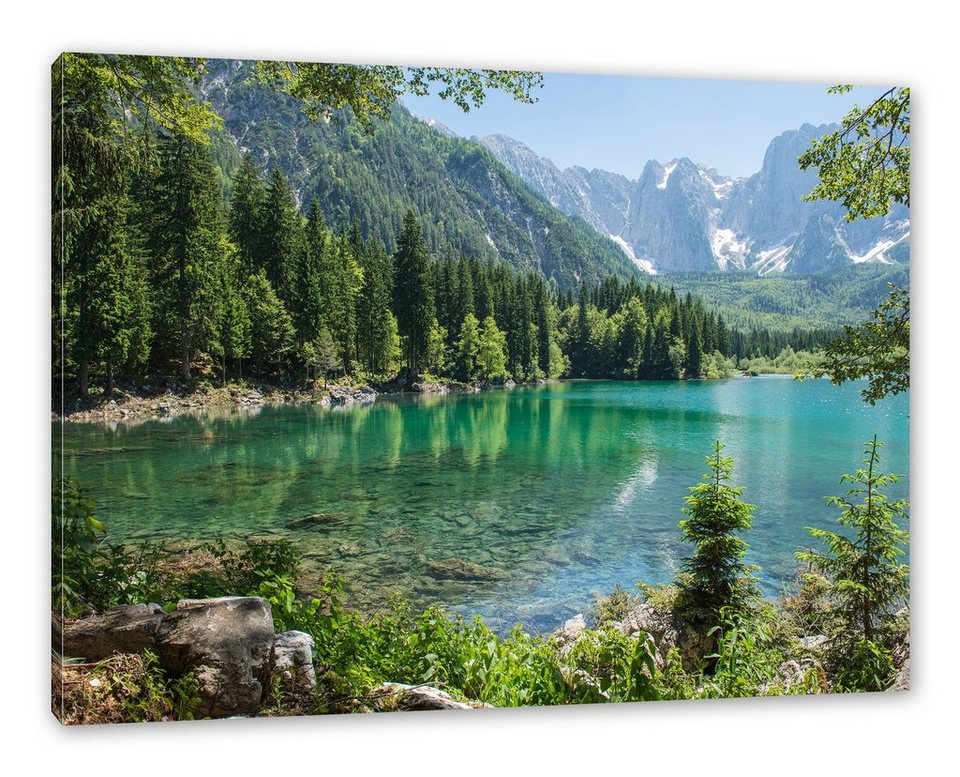 Pixxprint Leinwandbild Wunderschöner See Im Wald Wunderschöner See Im