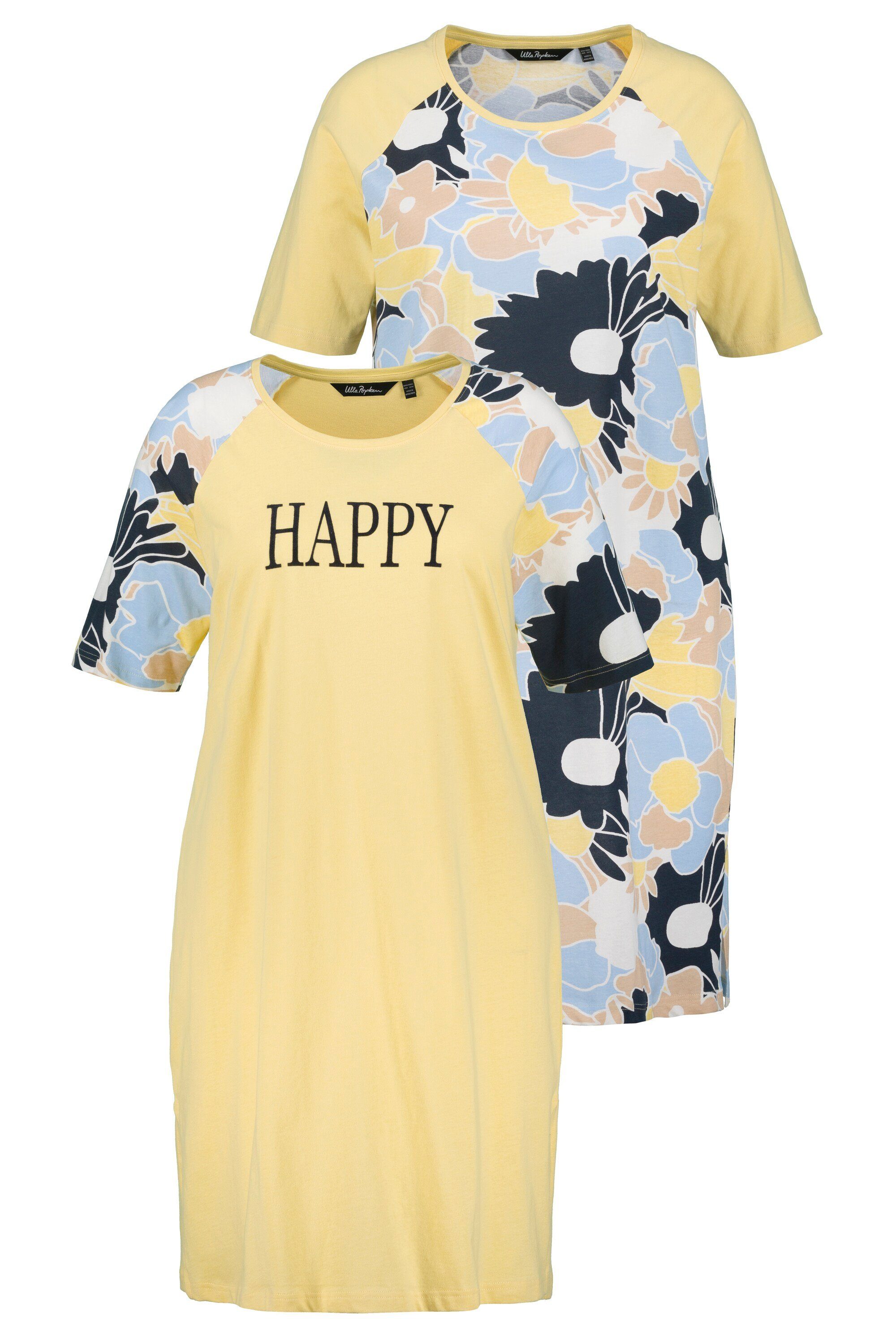 Ulla Popken Bigshirt Bigshirts 2er Pack Happy Muster Rundhals Halbarm