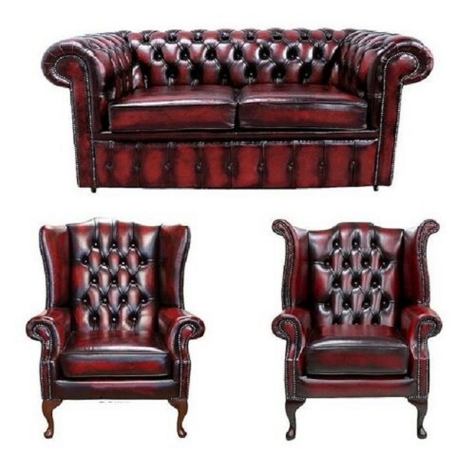 Jvmoebel Sofa Chesterfield Sofagarnitur Leder Textil Chesterfield
