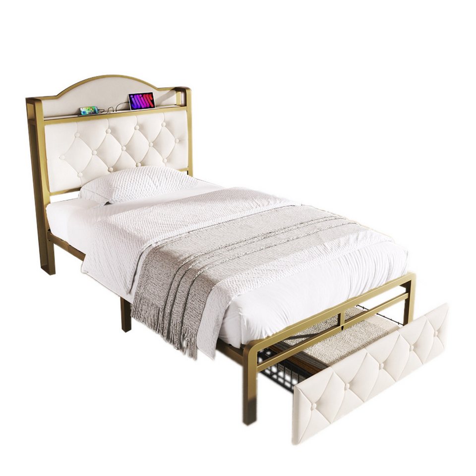 Hauss Spole Polsterbett 90x200 Mit Usb Typ C Ladefunktionandschublade