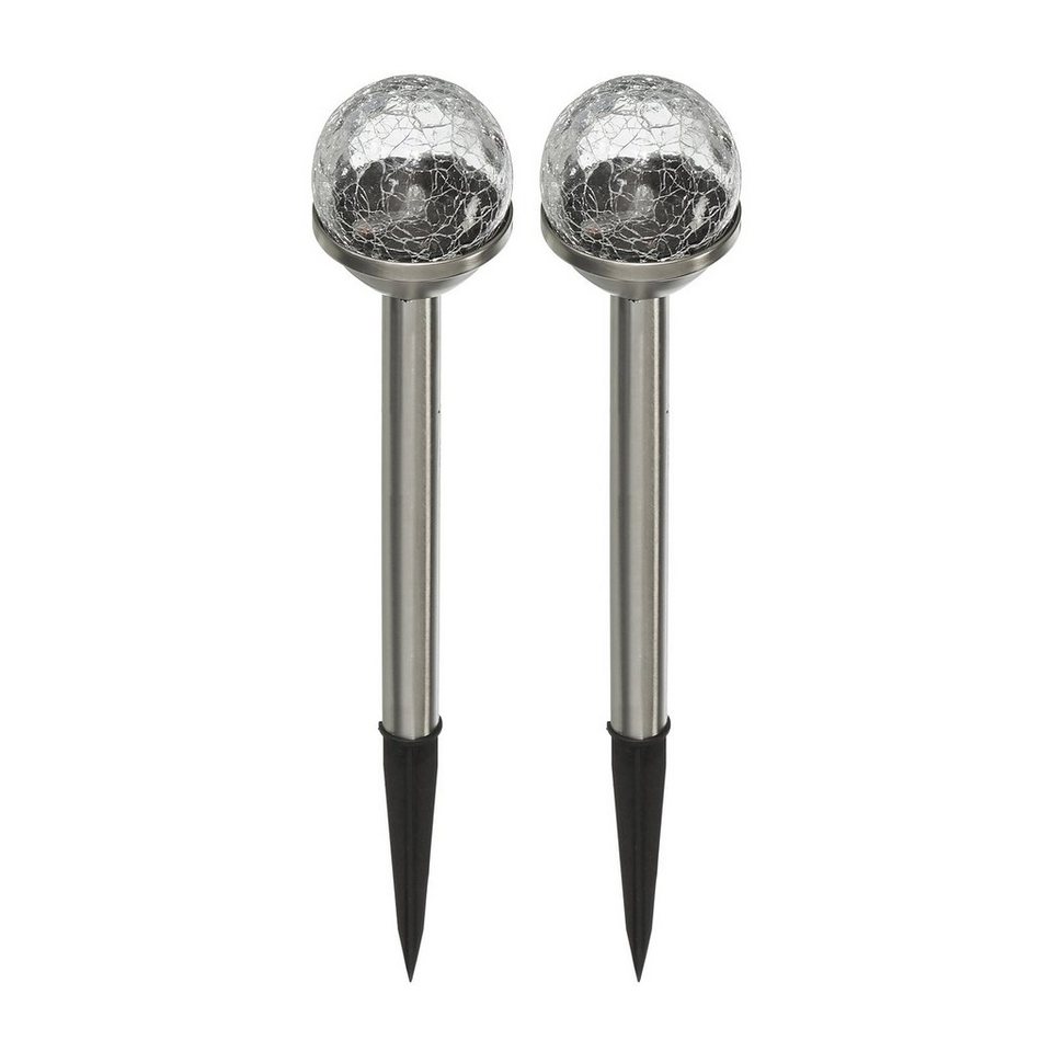 Hti Living Led Dekolicht Solar Led Wegleuchte 2er Set Crackle Glas