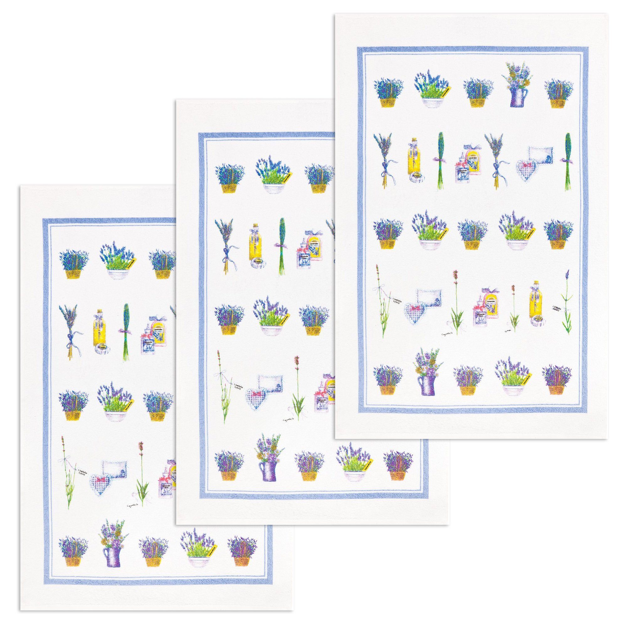 Kracht Geschirrtuch Lavendelkörbchen, (Set, 3-tlg., Set), 3er Pack Frottee Küchenhandtücher (3 ...