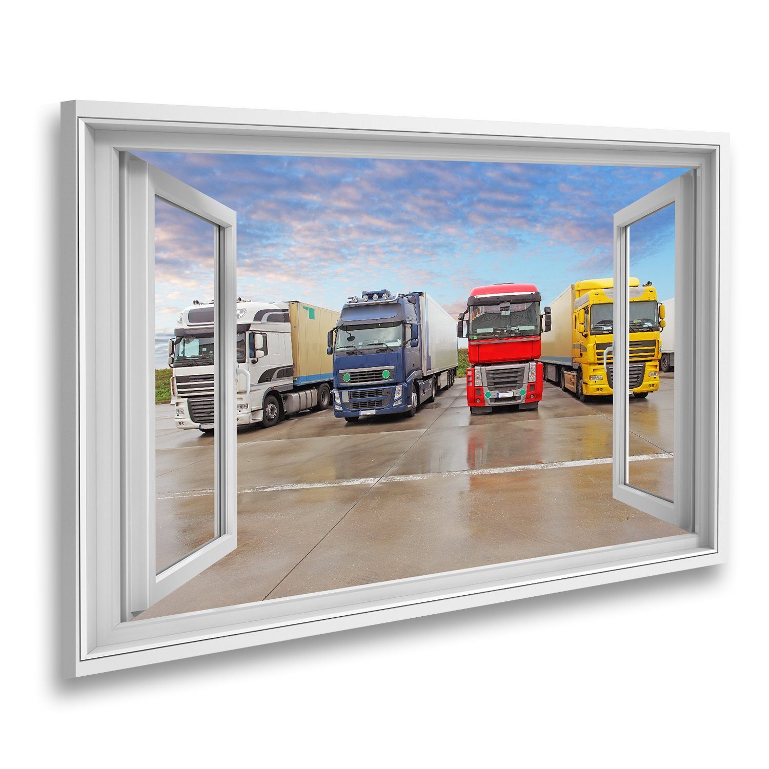 islandburner Leinwandbild Fensterblick Lastwagen parken Sagenhafter Effekt Wandbild Leinwandbild