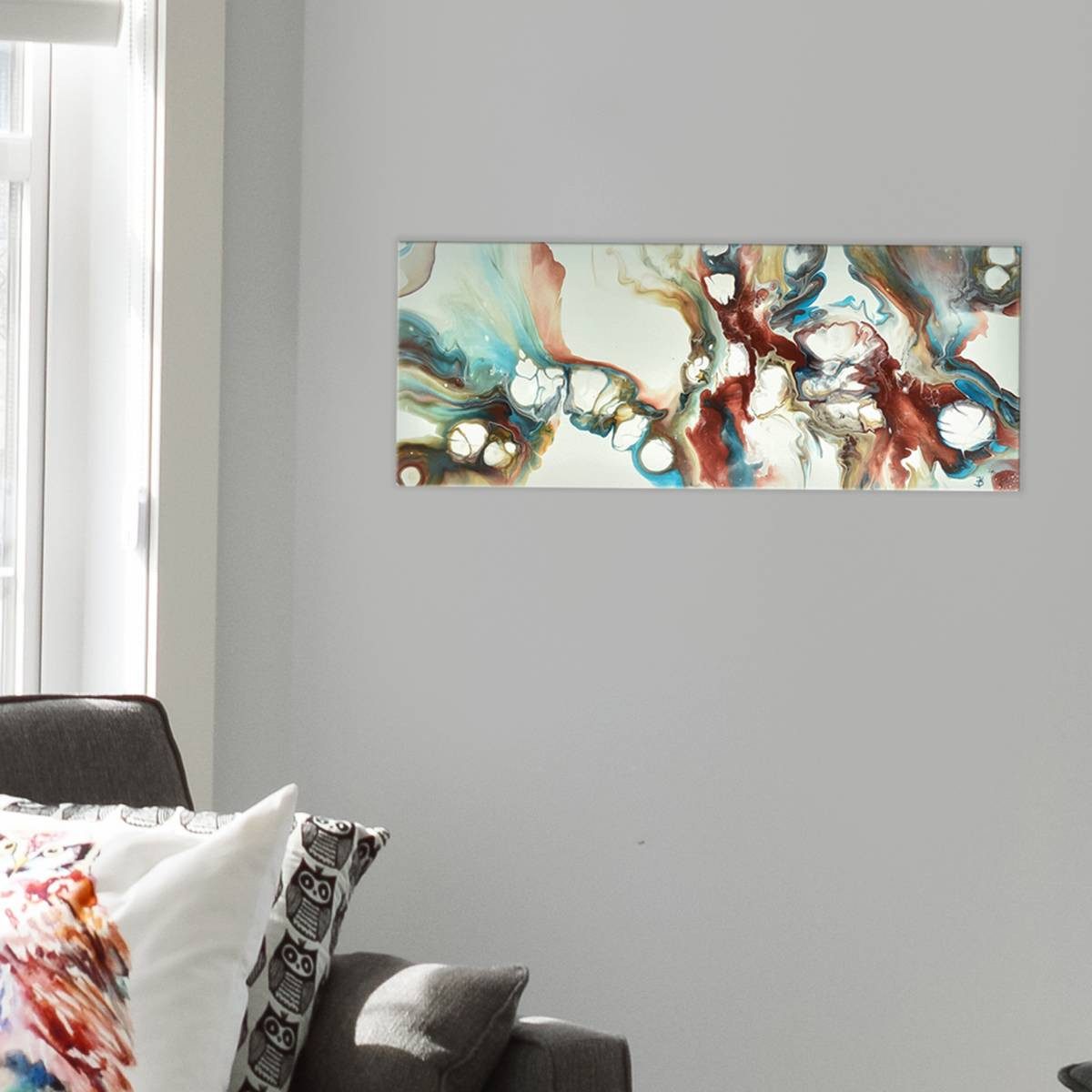 Raumzutaten Leinwandbild Acryl Pouring Bild 50x20cm "Turquoise Tides" Unikat, abstrakt, Wanddeko ...