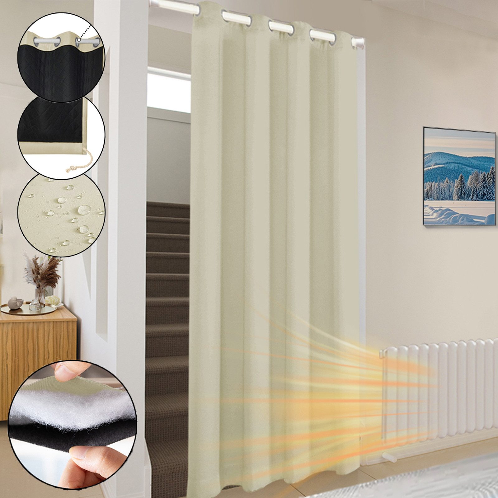 Jibenhome Türvorhang Thermo Vorhang mit Stange Ösen Gardine Untere Taschenstange, Raumtrenner ...