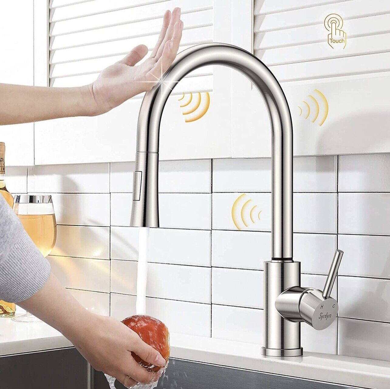 Synlyn Küchenarmatur Edelstahl Wasserhahn Ausziehbare Brause Mit