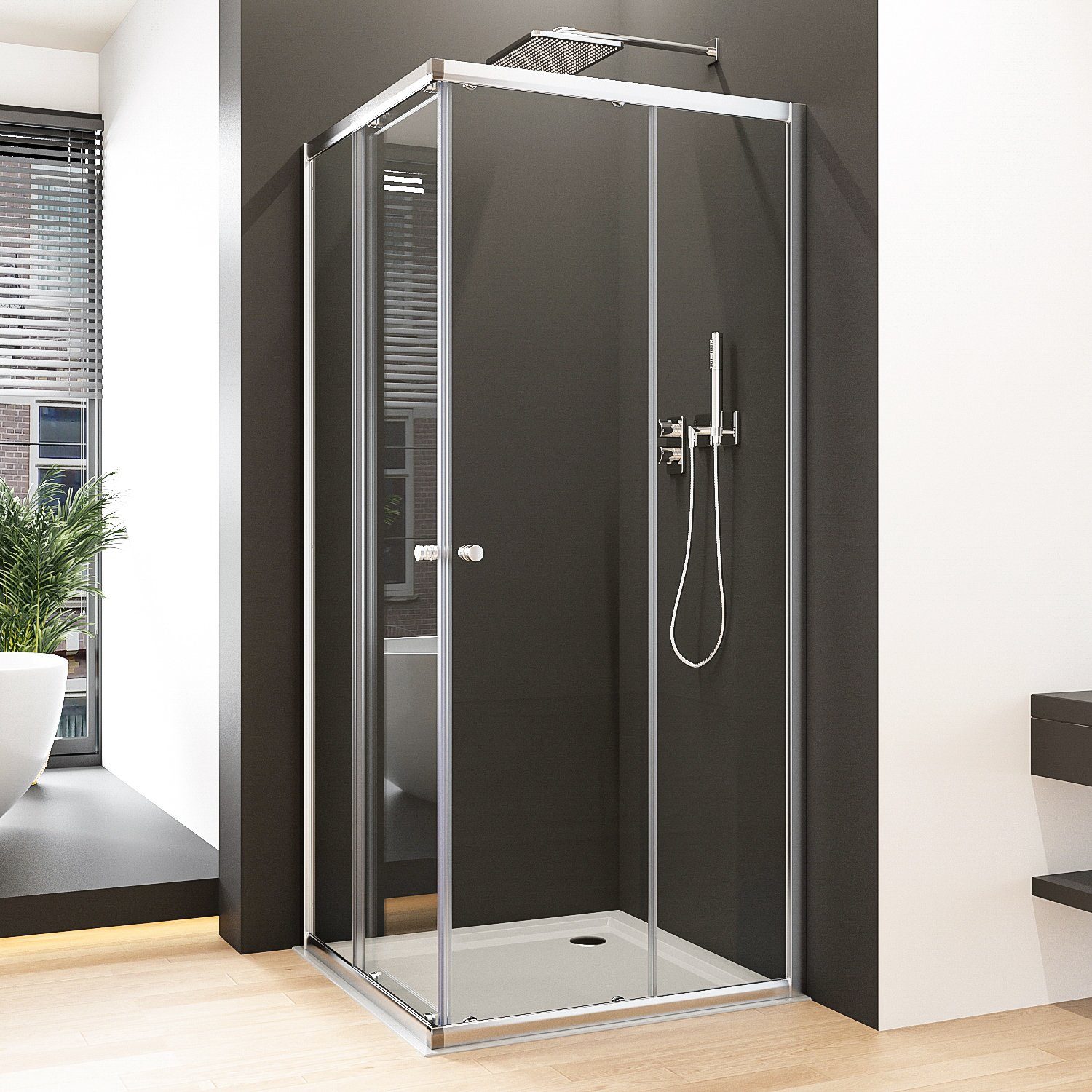 Boromal Eckdusche Duschkabine 75x90 90x75 Schiebetür Duschabtrennung