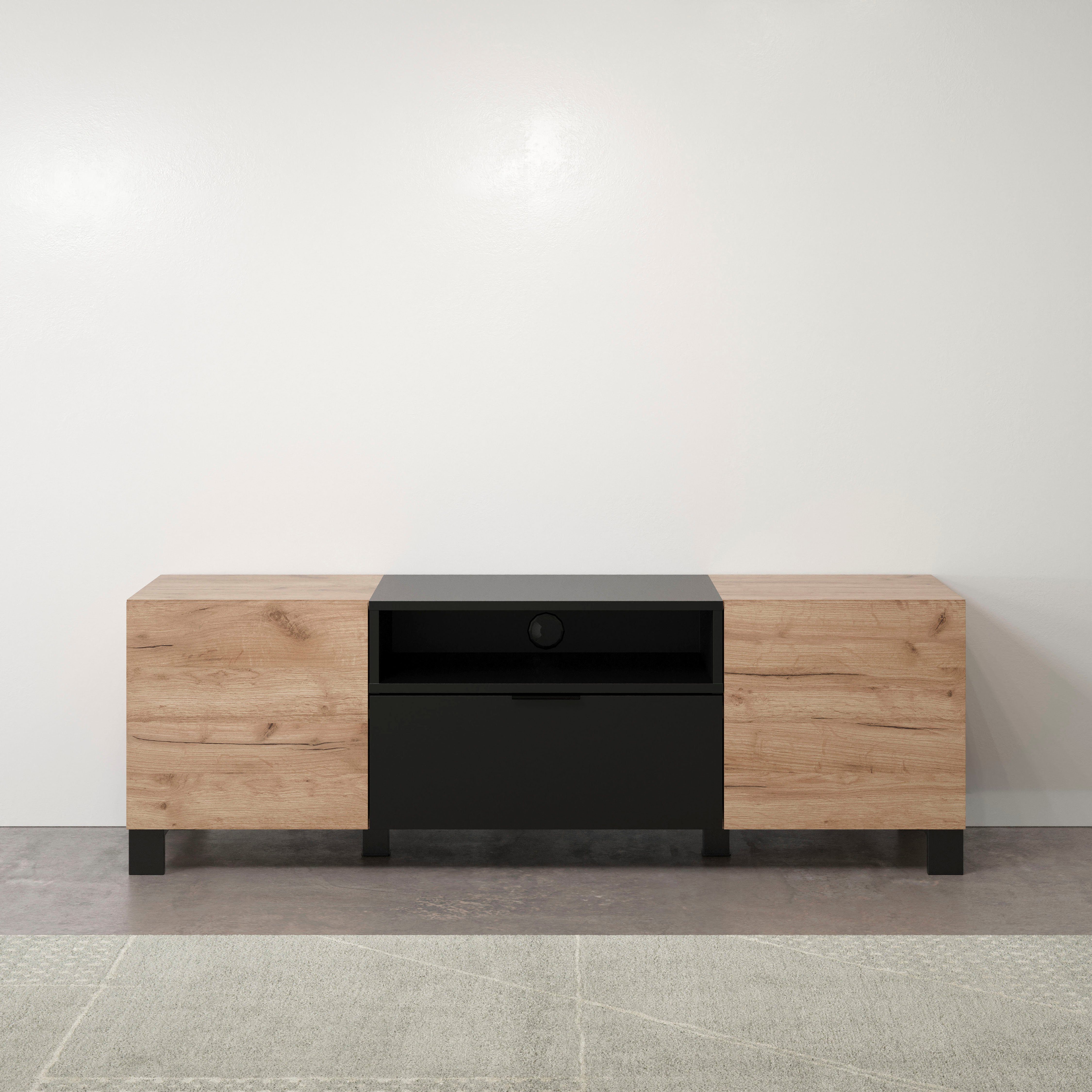 Trendteam Lowboard Kendo Tv Schrank Hellbraun Schwarz Matt