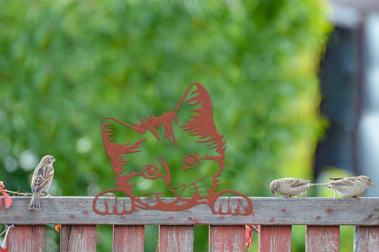 Illumino Gartenfigur Metall Rost Zaundeko Wanddeko Katze Kitti