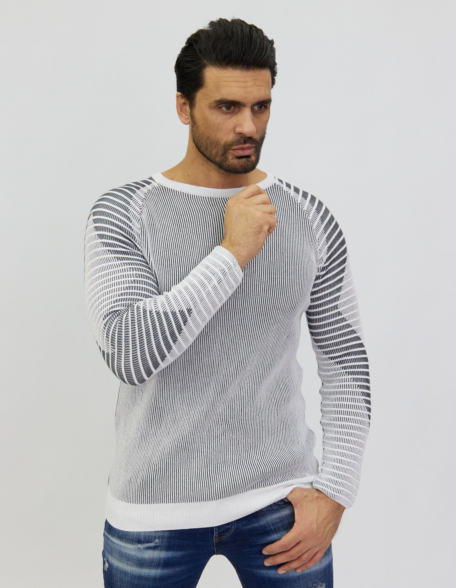 Denim Distriqt Strickpullover Zweifarbiger Feinstrick Mit Feinen Details