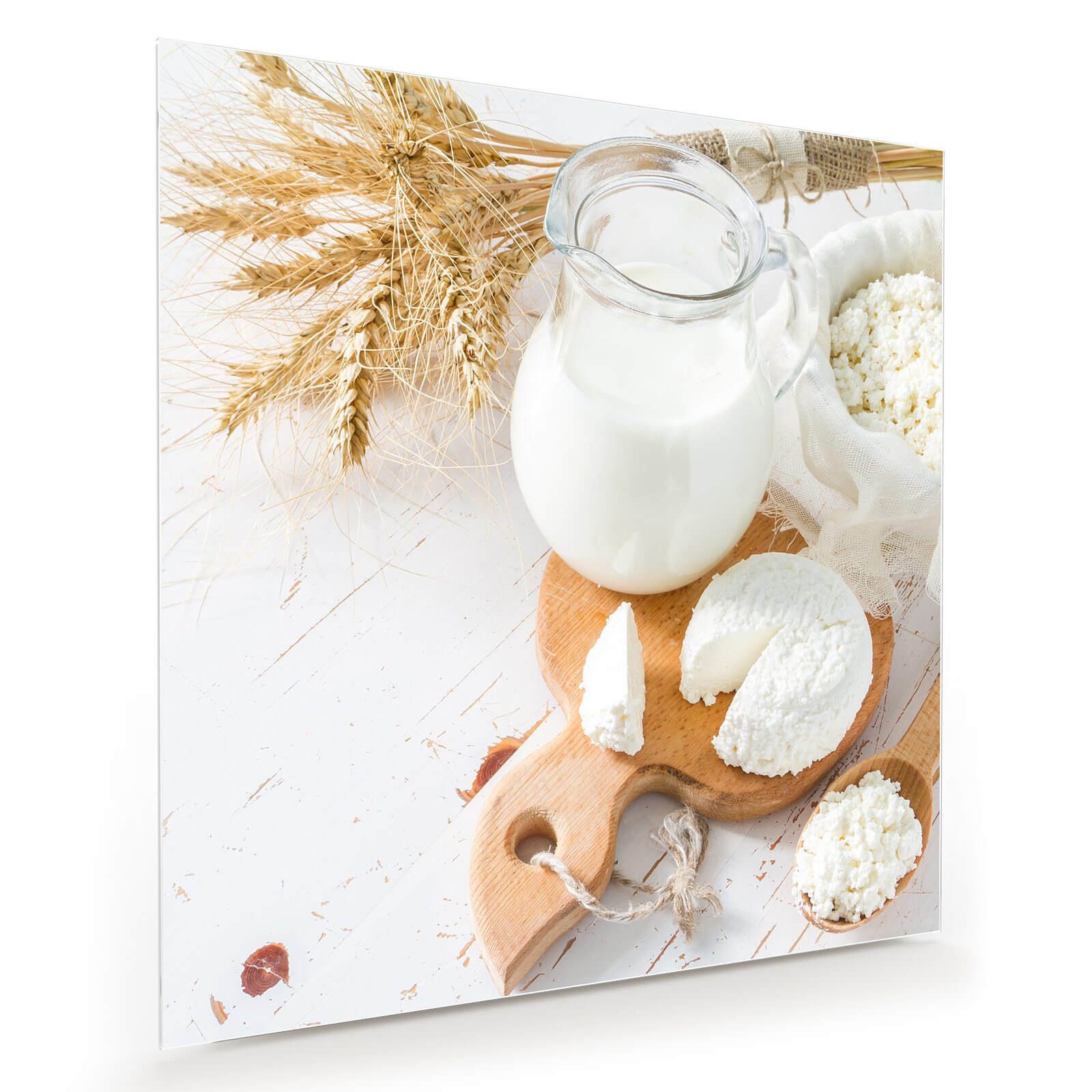 Primedeco Glasbild Wandbild Quadratisch Weizen Und Milchprodukte Mit