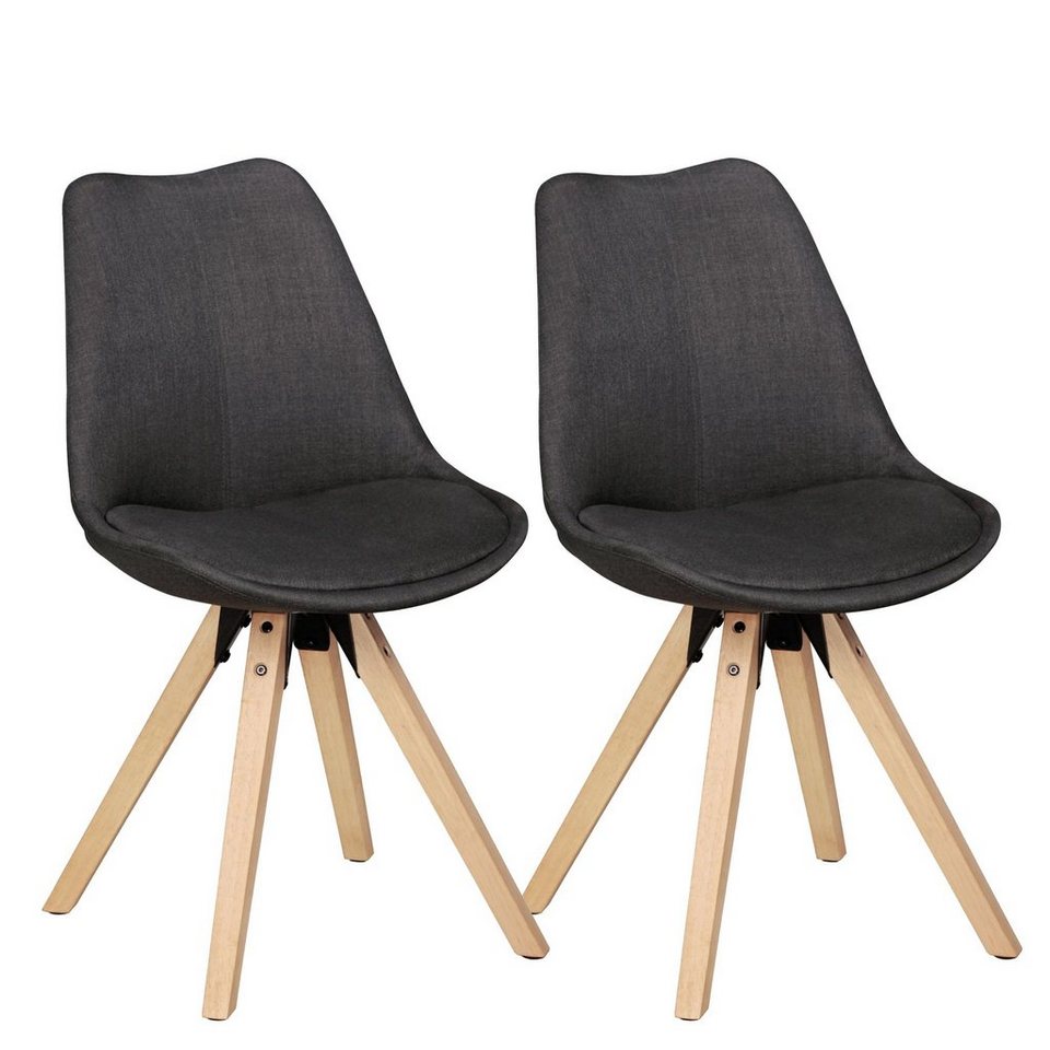 Möbelando 4 Fußstuhl 2er Set Retro Esszimmerstuhl Lima Anthrazit