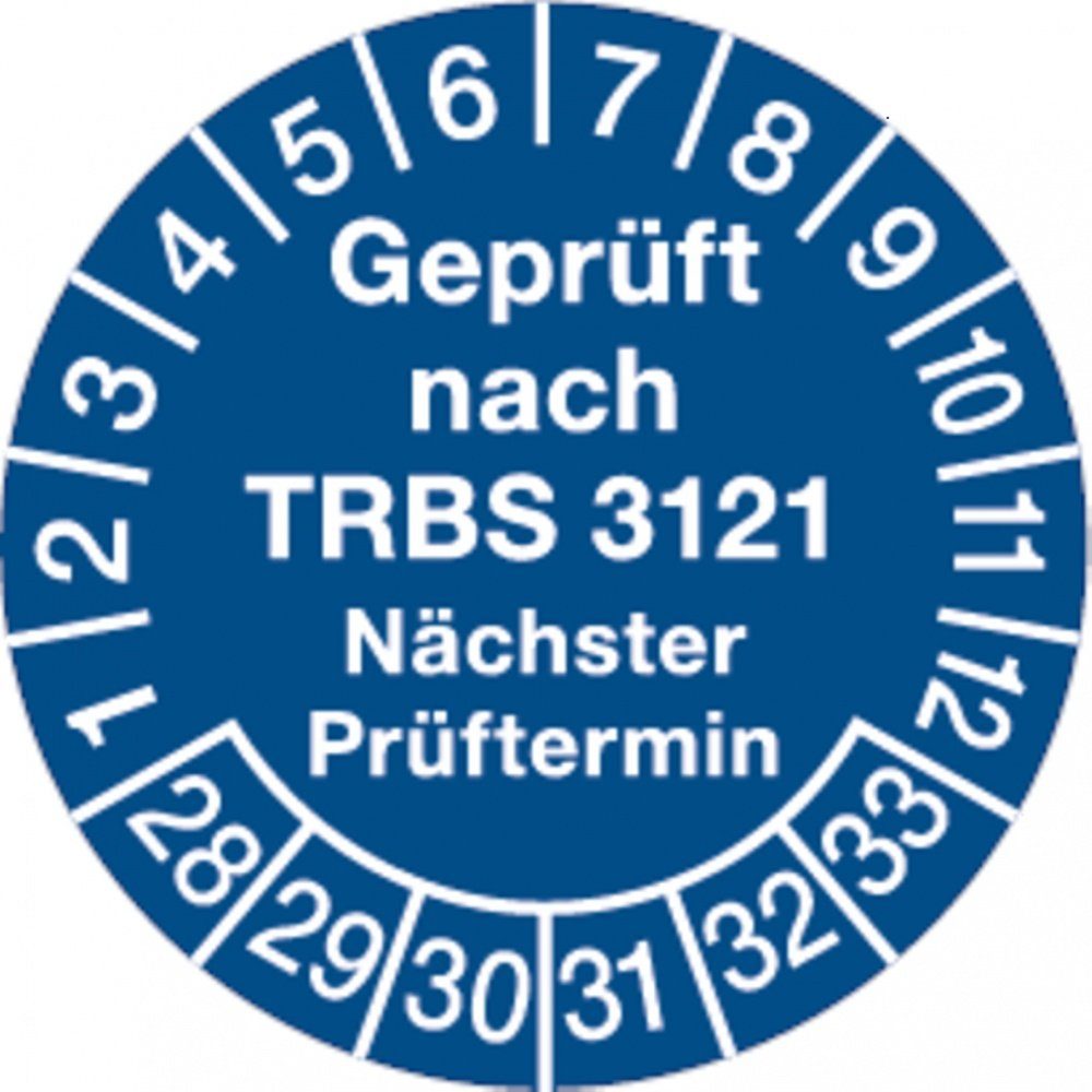 Dreifke Hinweisschild Dreifke® Prüfplakette "Geprüft nach TRBS 3121 nächster Prüftermi - 30