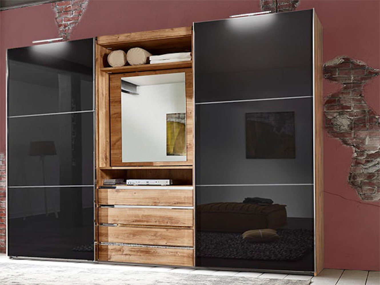 Wimex Schwebetürenschrank Magie 1 St 2 Türig Plankeneiche Glasgrau 300cm