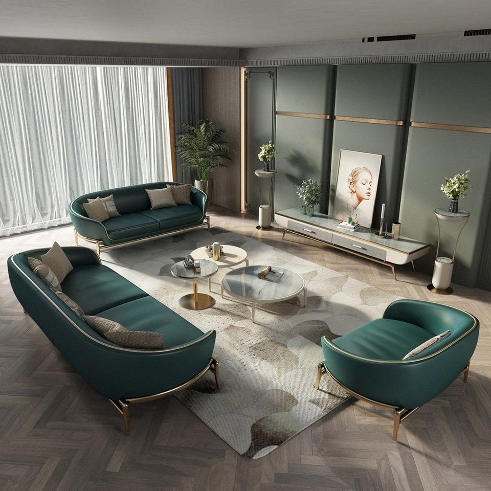 Jvmoebel Sofa Grüne Sofagarnitur 321 Sitzer Set Design Sofa Polster