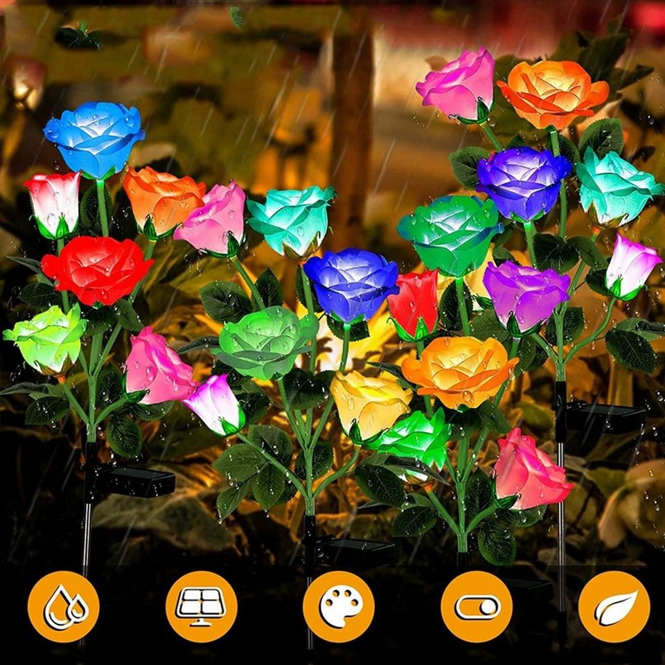 Oyajia Led Solarleuchte Solarlampen Für Außen Garten 3 Led Rose Solar