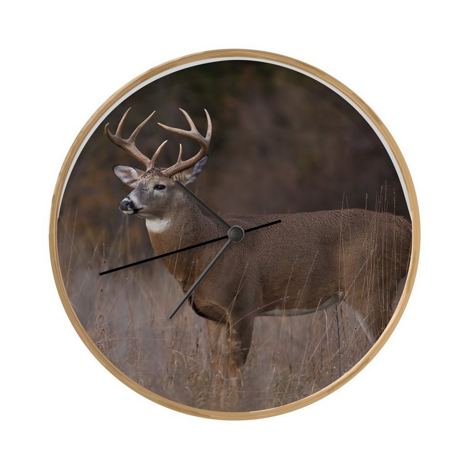 Muchowow Wanduhr Herbst Hirsche Gras Natur Tiere Wanduhr