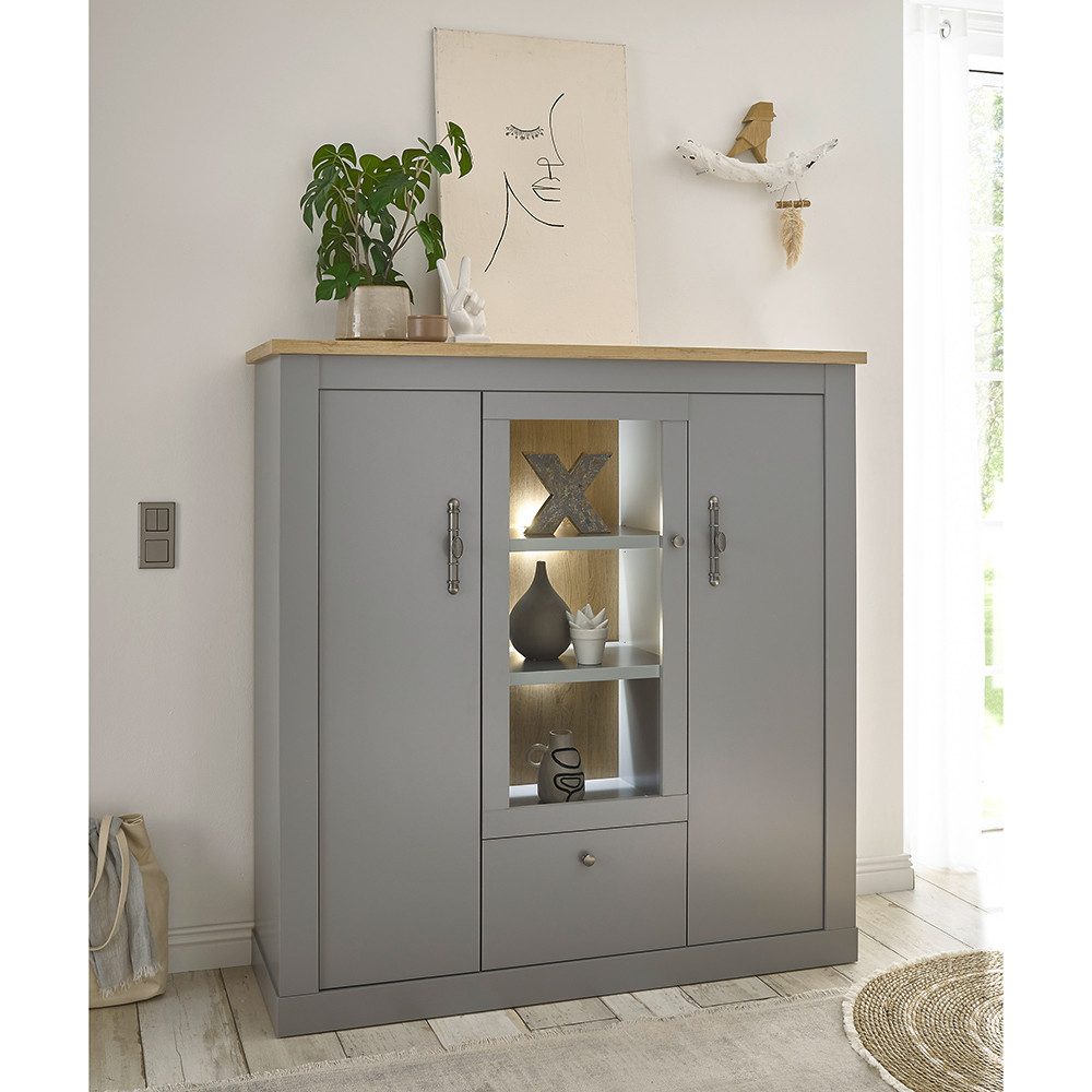 Lomadox Vitrine Chatham 61 Wohn Esszimmer In Grau Mit Artisan Eiche Nb