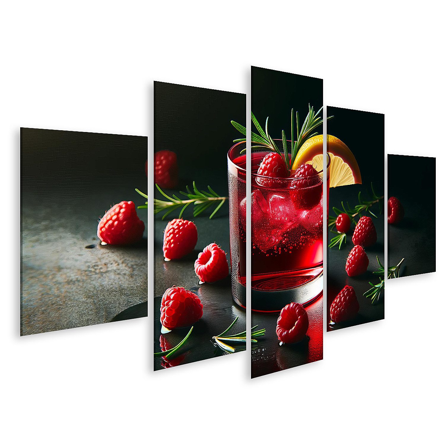 islandburner Leinwandbild Erfrischender Roter Cocktail mit Himbeeren und Rosmarin