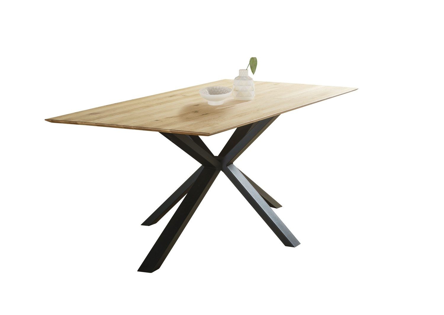 Natur24 Esstisch Wildeiche Esstisch mit Schweizer Kante und XX-Gestell 160x90