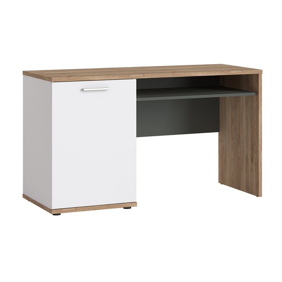 Lomadox Schreibtisch Tomar 129 In Eiche Nb Mit Weiß Und Grau Bht