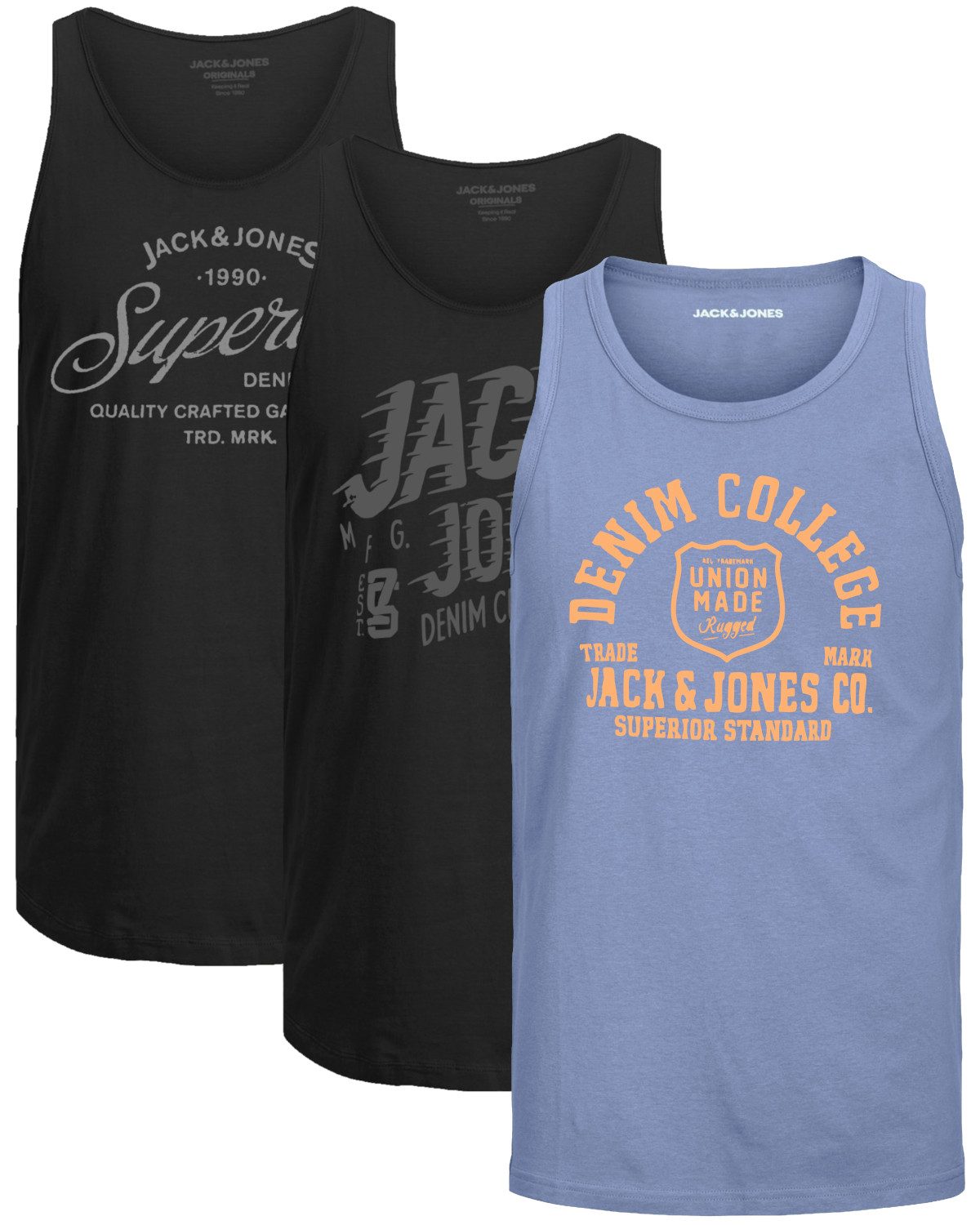Jack & Jones Tanktop Bequemes Slimfit Shirt mit Printdruck (3er-Pack ...