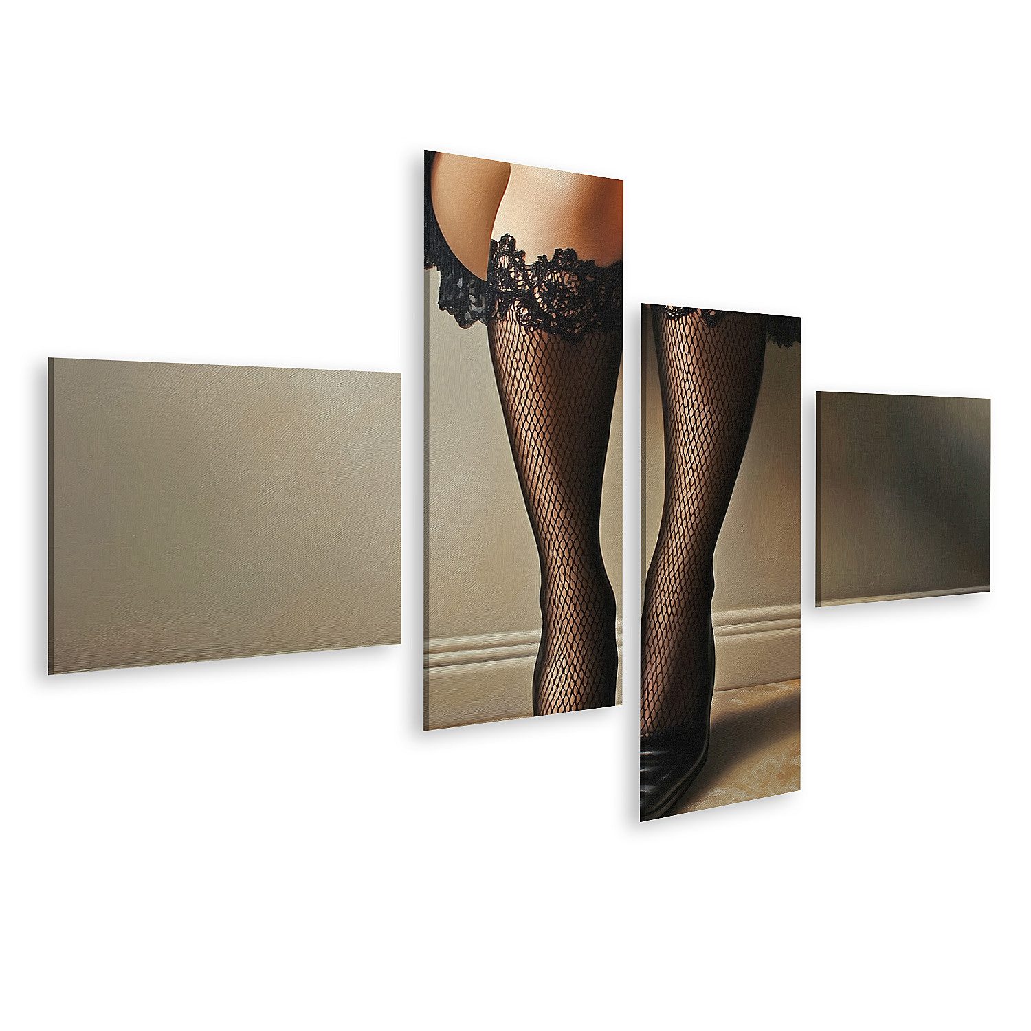 islandburner Leinwandbild Frau in Spitzenhandschuhen und Netzstrümpfen