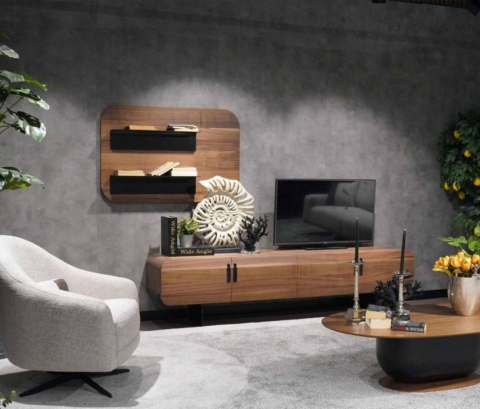 Jvmoebel Wohnwand Wohnwand Komplett Set Wohnzimmer Garnitur Braun