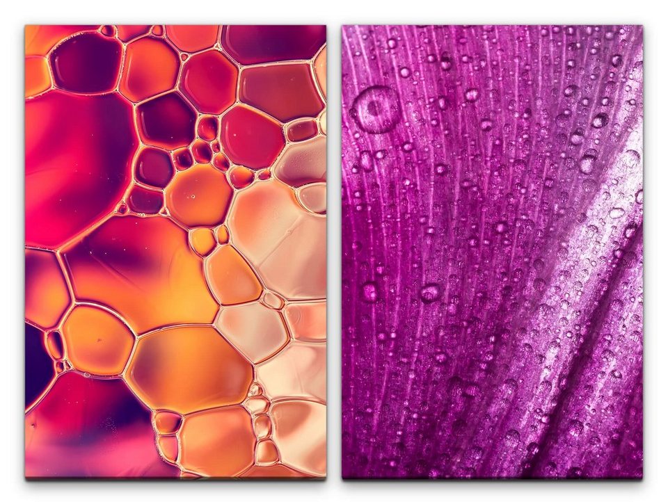 Sinus Art Leinwandbild 2 Bilder Je 60x90cm Wassertropfen Regentropfen