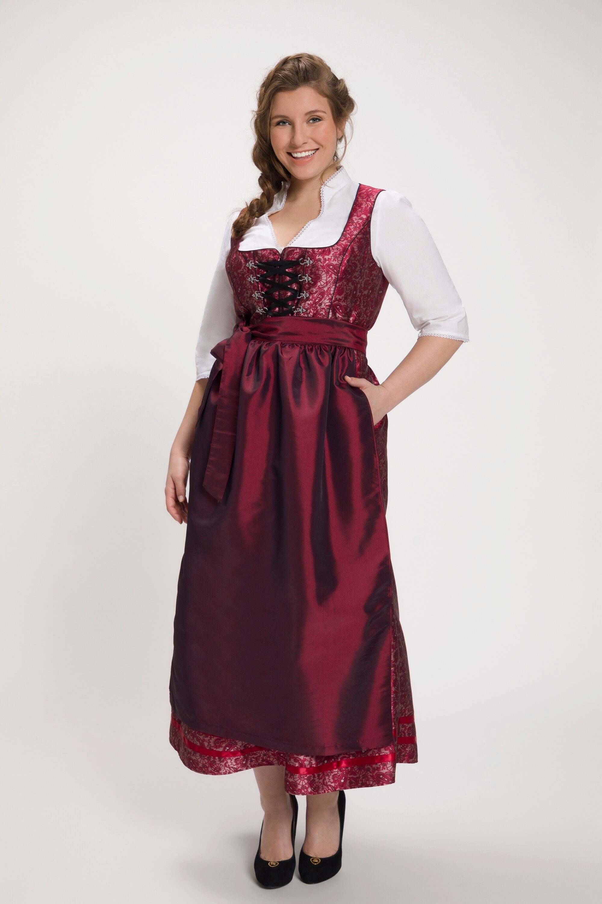 Ulla Popken Jerseykleid Fest Dirndl Jacquard Carree Ausschnitt ärmellos