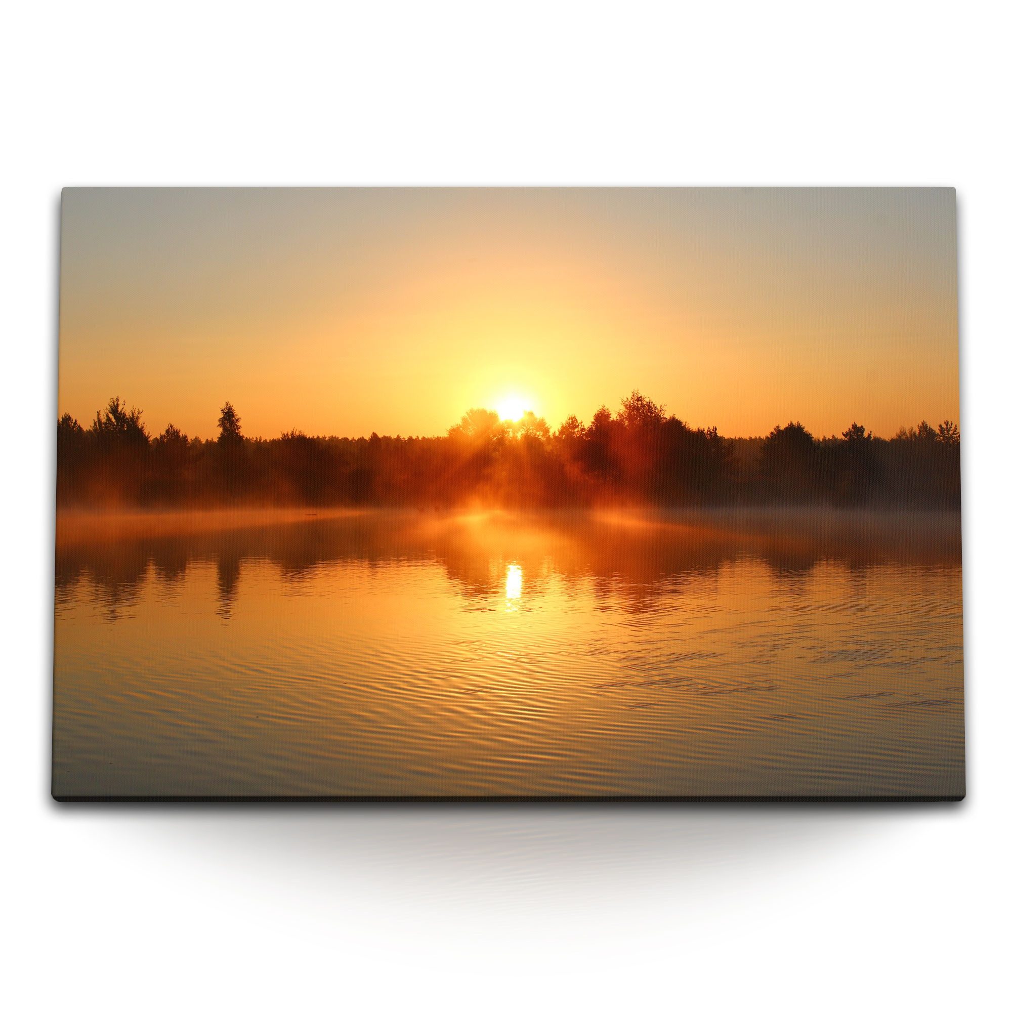 Sinus Art Leinwandbild 120x80cm Wandbild auf Leinwand See Natur Sonnenaufgang Morgenrot Morge ...