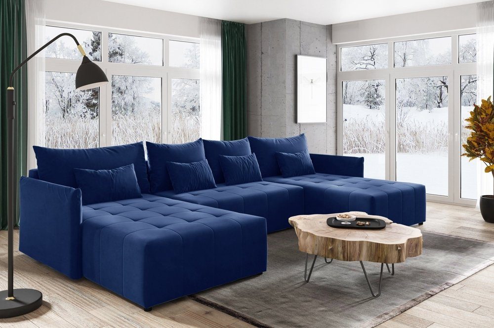 Db Möbel Wohnlandschaft Basic U In Blau Mit Schlaffunktion Und