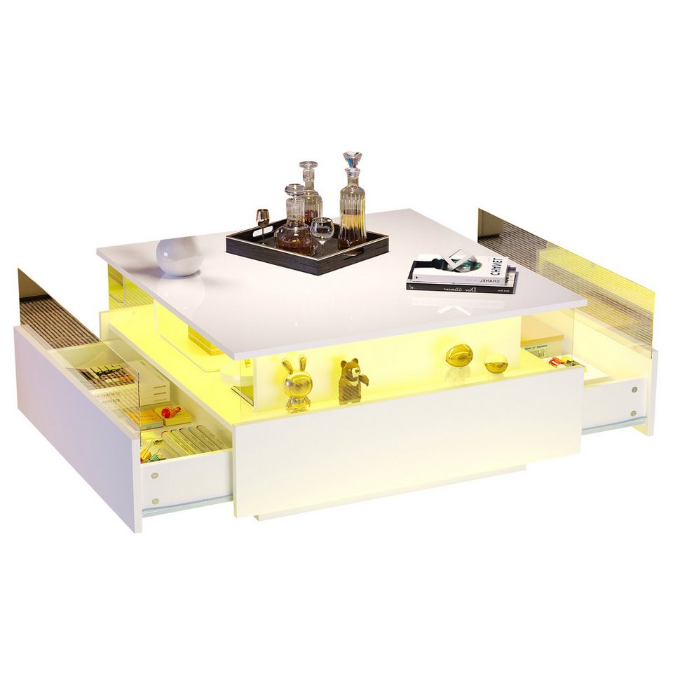 Rutaqian Couchtisch Modernes Hochglanz Led Couchtisch Kaffeetisch 7070