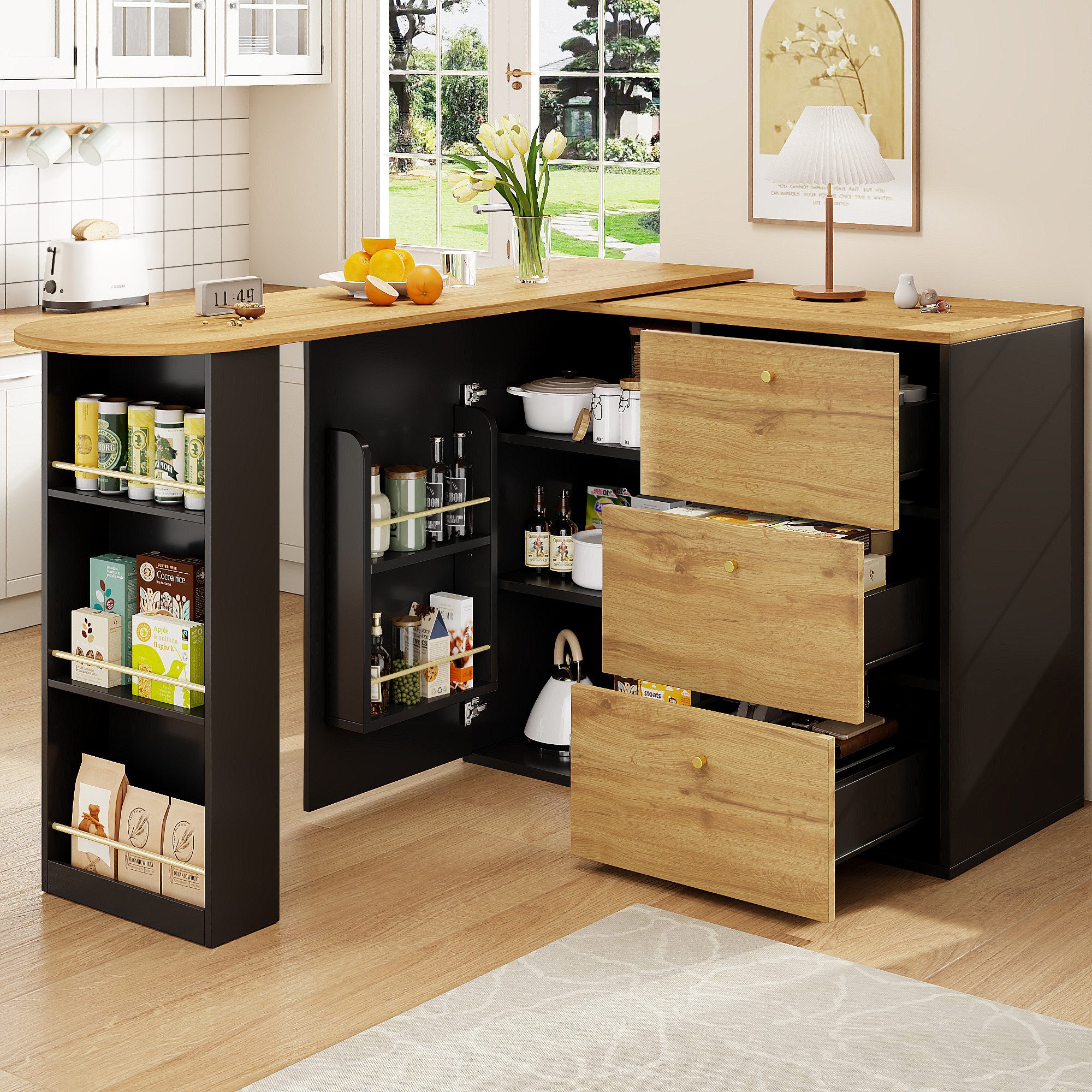 Flieks Bartisch 360° drehbar Stehtisch mit Kommode (Länge 138-204 cm, 1-St., mit verstellbaren ...