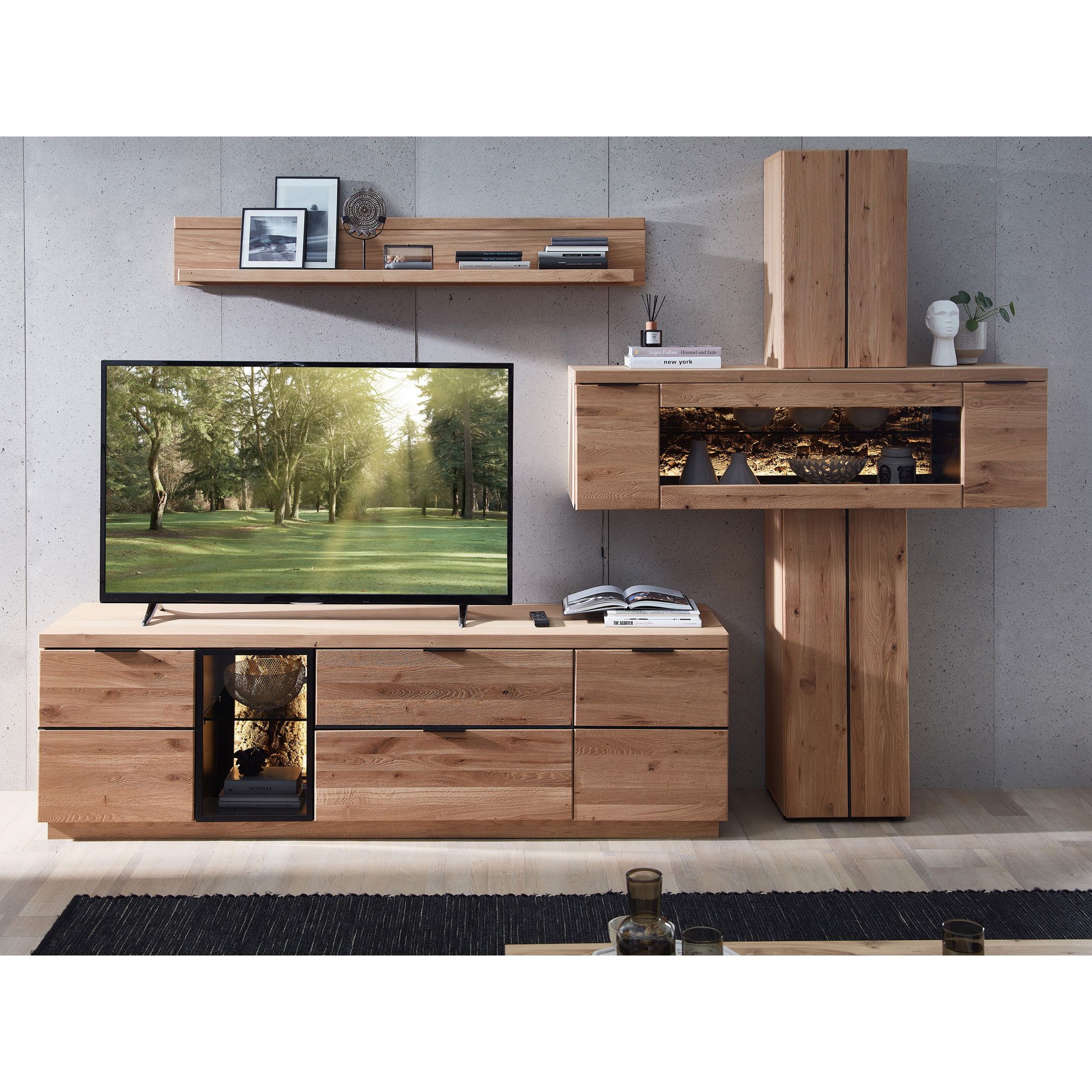 Expendio Wohnwand Donia 23 Spar Set Wildeiche Massiv 310x210x50 Cm