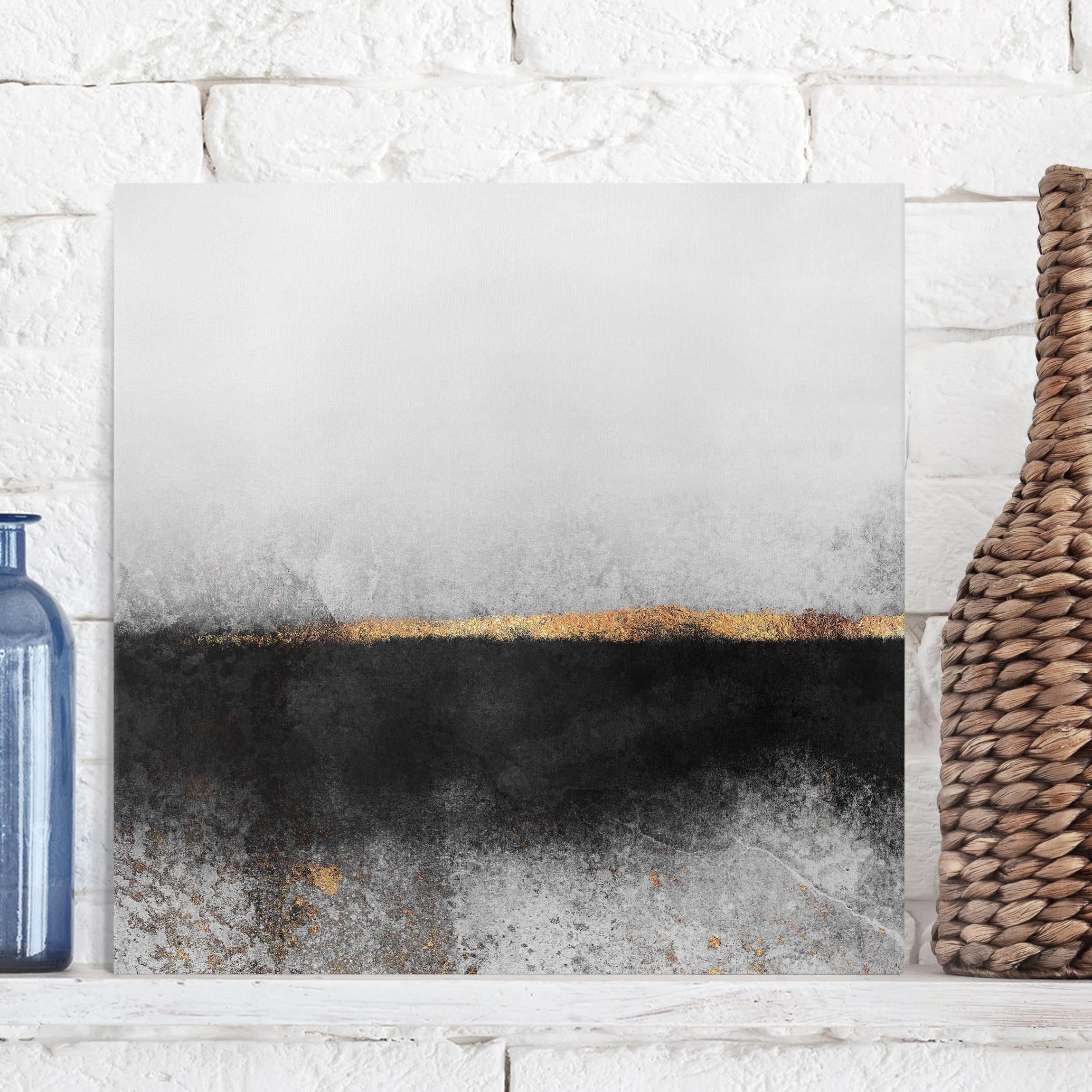 Bilderdepot24 Leinwandbild Kunstdruck Abstrakt Gold Schwarz Weiss Bild
