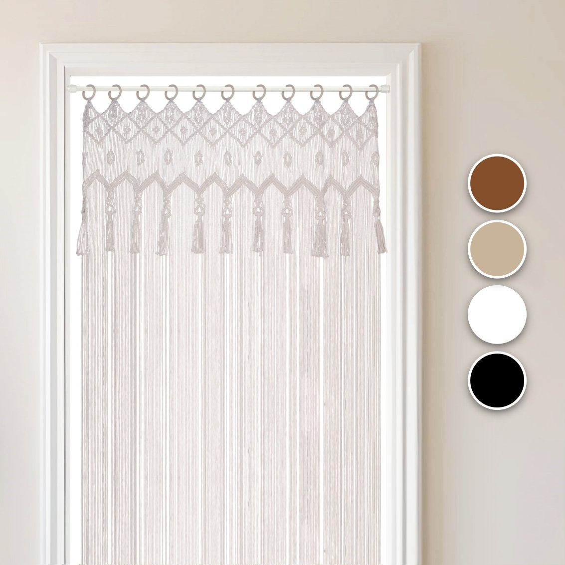 Cozyor Vorhang Makramee 132 x 200 cm mit Vorhangstange 70-120 cm, Boho Gardine (1 St), Ösen ...