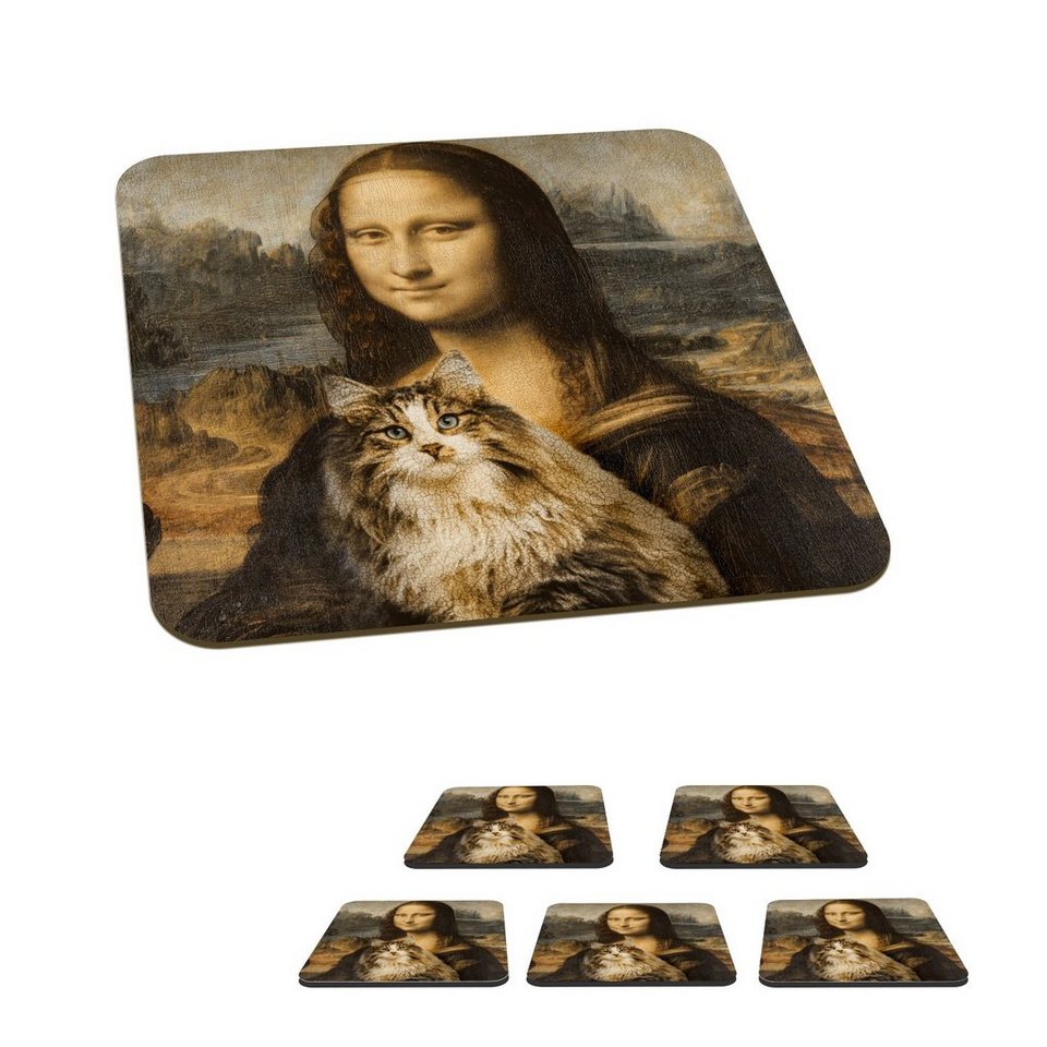 Muchowow Glasuntersetzer Mona Lisa Katze Leonardo Da Vinci