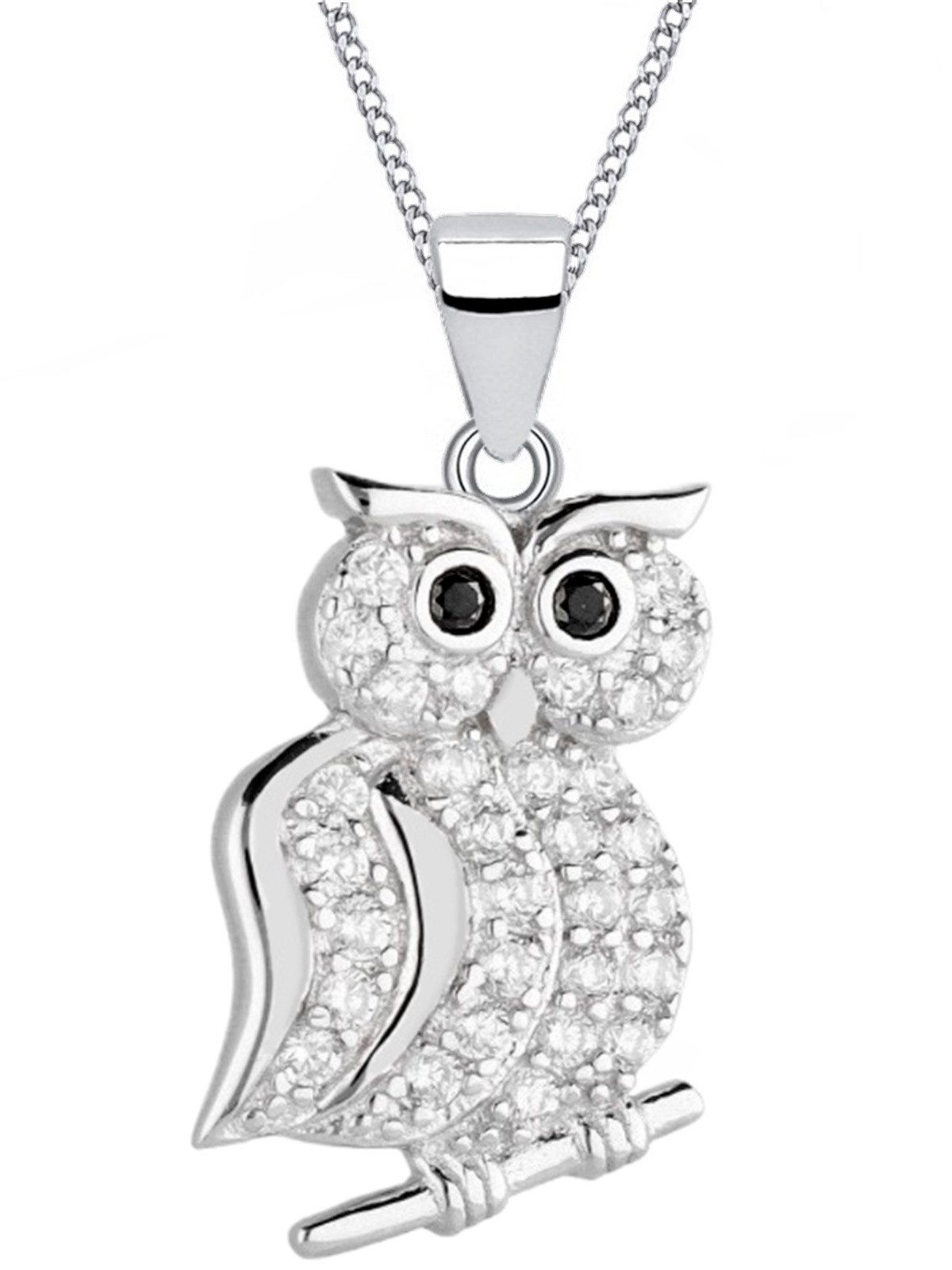 Goldene Hufeisen Kette mit Anhänger Halskette Damen Eule Anhänger mit Kette 925 Silber Zirkonia ...