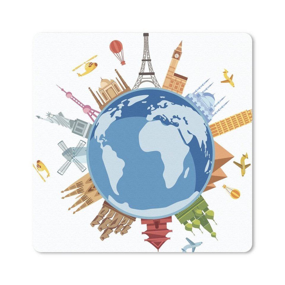Muchowow Mauspad Bunte Illustration Von Landmarken Auf Einem Planeten