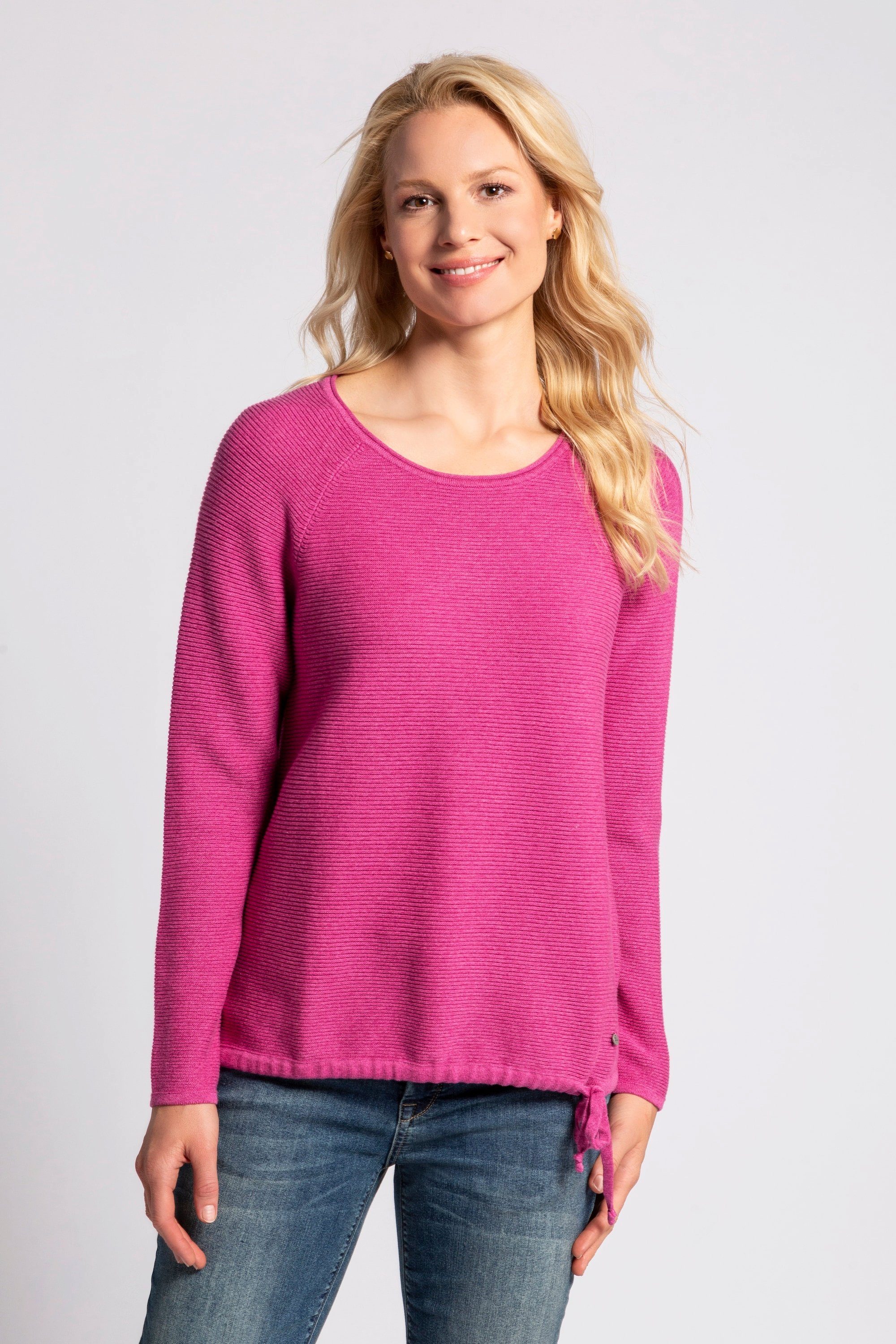 Gina Laura Strickpullover Pullover Rippenstrick Rollkante Saum-Bindeband