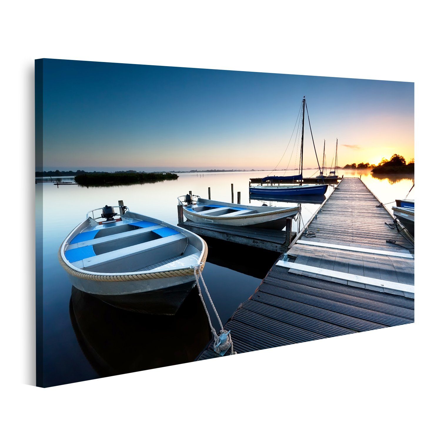 islandburner Leinwandbild Bild auf Leinwand Sonnenaufgang Über See Hafen Mit Booten Und Pier 10