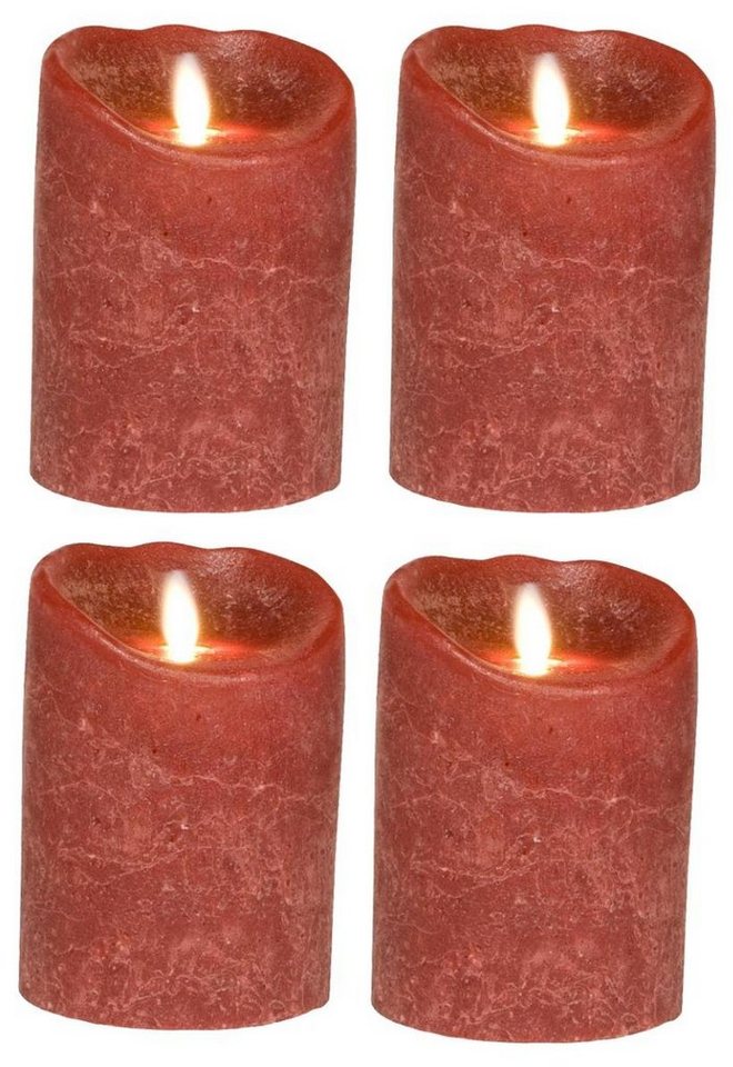 Sompex Led Kerze 4er Set Flame Led Kerzen Bordeaux Frost 125cm Set 4