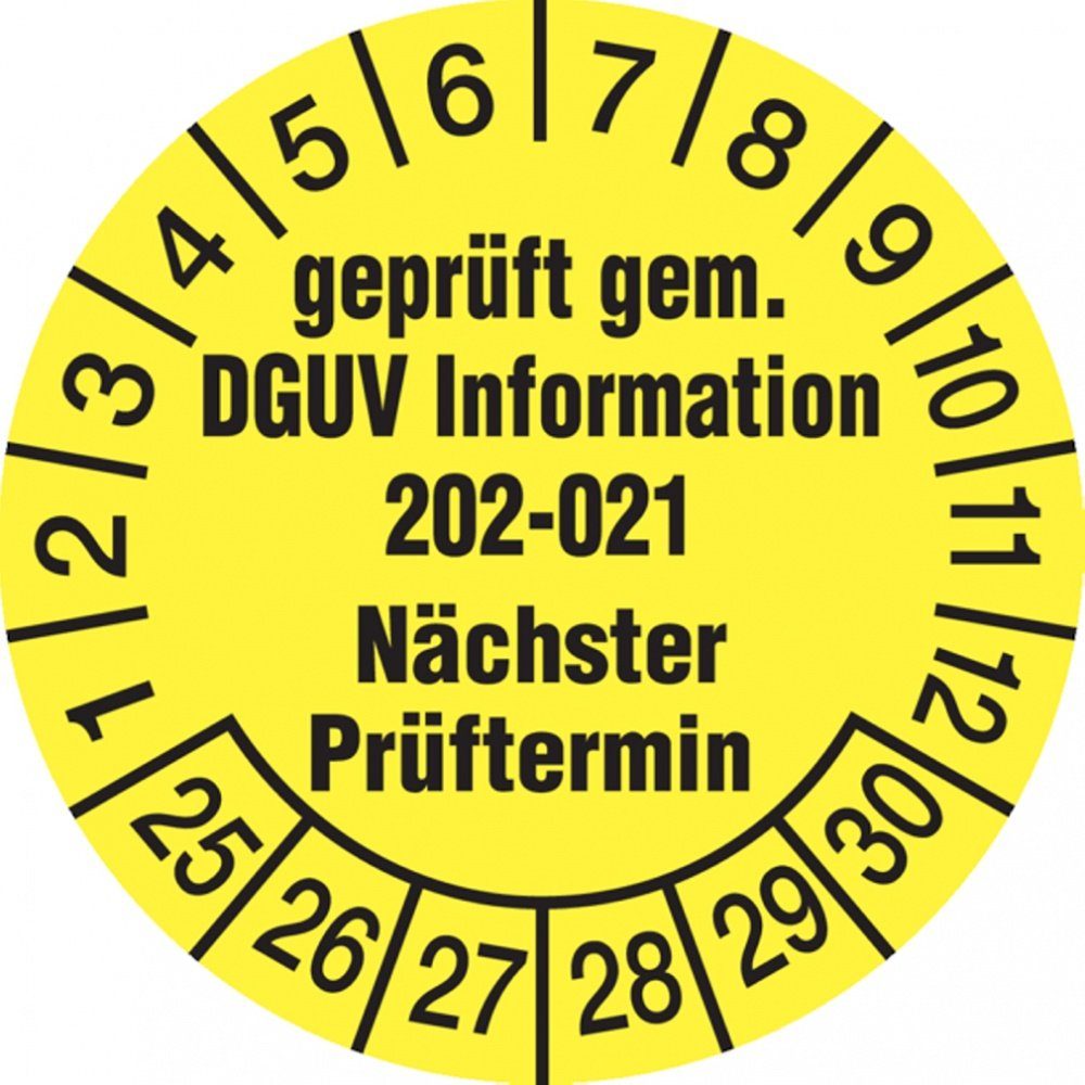 König Werbeanlagen Hinweisschild Plakette DGUV Info 202-021, nächster Prüft., Ø30mm, 10St ...