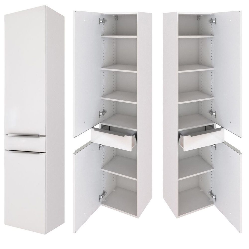 Lomadox Seitenschrank Seitenschrank 40cm Matt Weiß Mit 2 Gedämpften