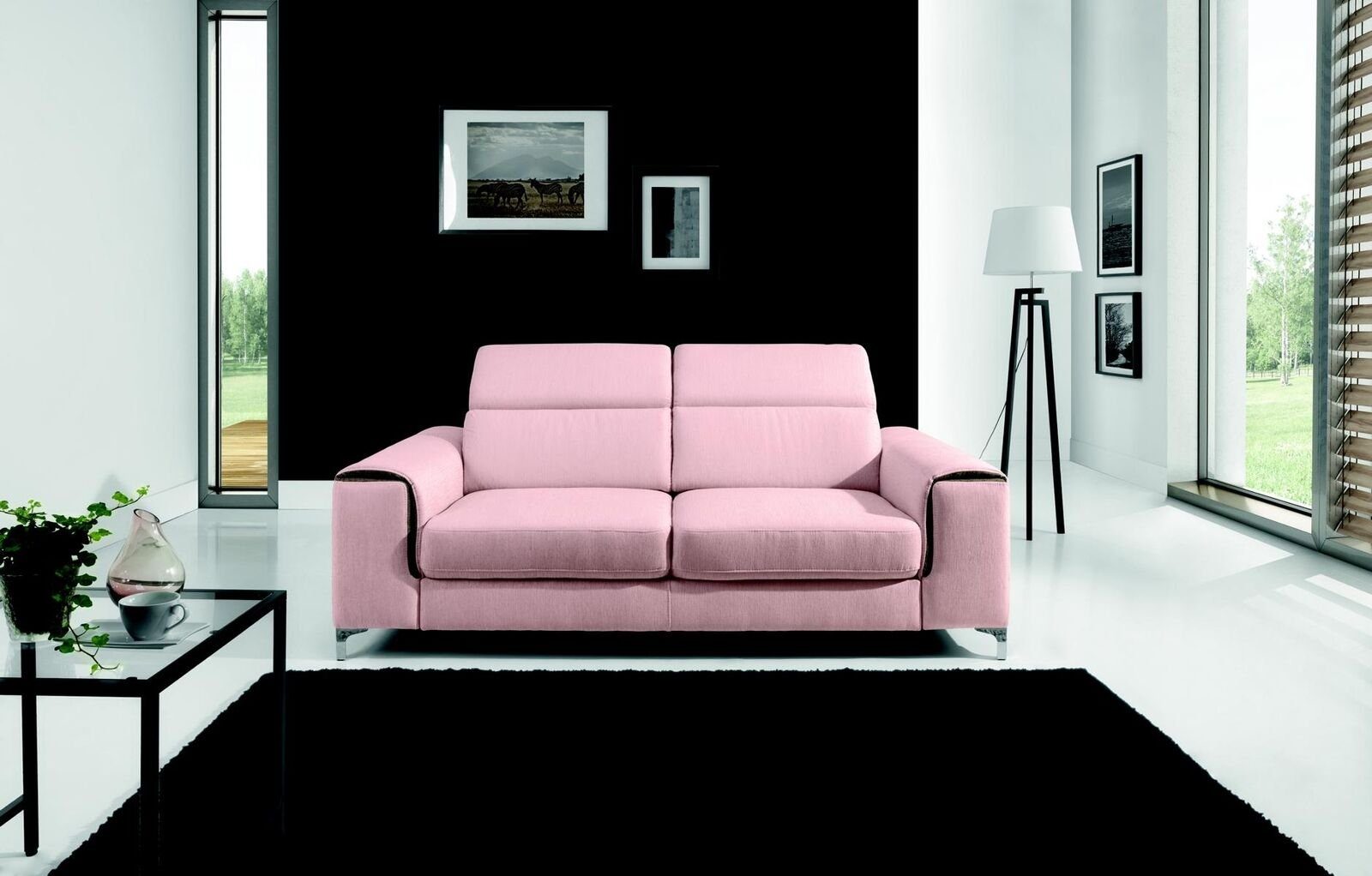JVmoebel Sofa Designer Rosa Polster Sitz Couch 2 Sitzer Sofa Sofas Holz ...