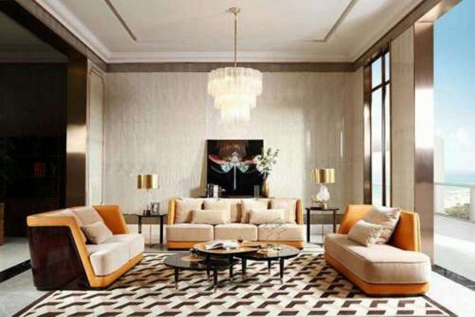Jvmoebel Wohnzimmer Set Designer Sitz Möbel Couch Polster Leder